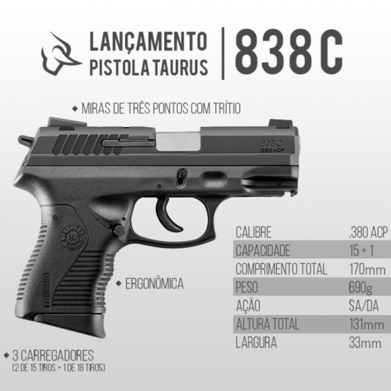 PISTOLA TAURUS PT 838C OXIDADA (COMPACTA)